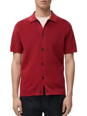 Mango Short Sleeve Knit Button-up Shirt - Red