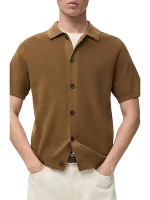 Mango Short Sleeve Knit Button-up Shirt - Tobacco Brown