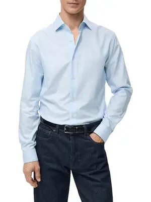 Mango Slim Fit Stripe Cotton Button-up Shirt - Sky Blue