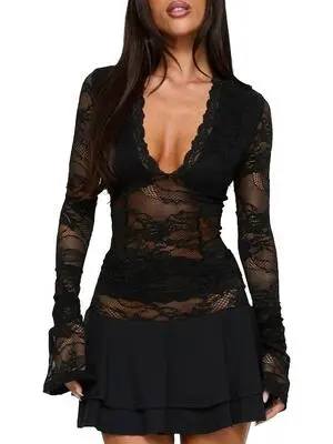Princess Polly Kecia Lace Long Sleeve Top - Black