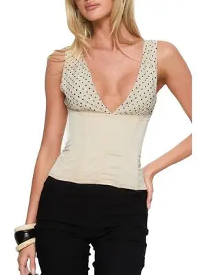 Princess Polly Briannah Mixed Media Corset Top - Cream Polka