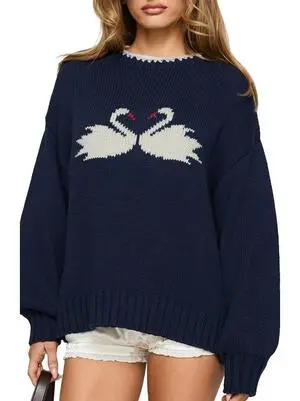 Princess Polly Swan Lake Oversized Sweater - Navy