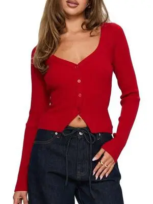 Princess Polly Sorenna Rib Cardigan - Red