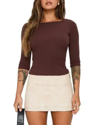 Princess Polly Elaia Three-quarter Sleeve Crop Top - Chocolate