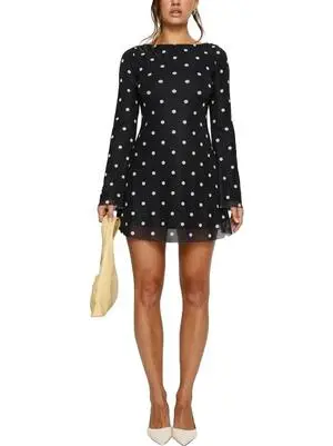 Princess Polly Polka Dot Mesh Minidress - Black Polka Dot