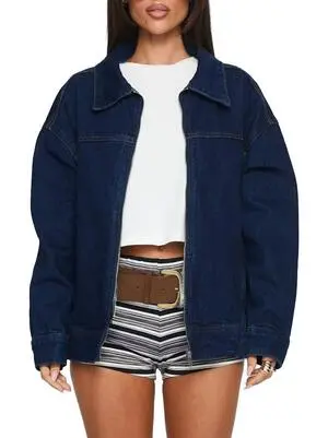 Princess Polly Denim Bomber Jacket - Dark Wash