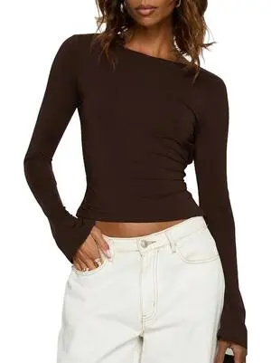 Princess Polly Harpur Long Sleeve Open Back Crop Top - Chocolate