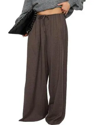 Princess Polly Bungala Wide Leg Pants - Brown Check