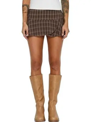 Princess Polly Plaid Mini Skirt - Brown