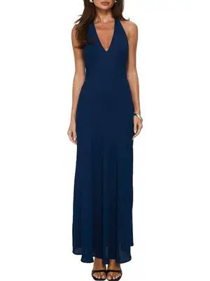Princess Polly Luannie Halter Chiffon Gown - Navy