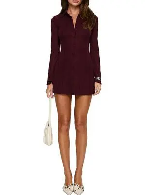 Princess Polly Long Sleeve Mini Dress - Wine