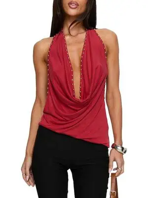 Princess Polly Studded Cowl Neck Top - Burgundy