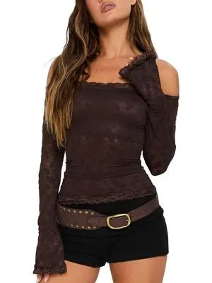 Princess Polly Lace Off-the-shoulder Top - Brown