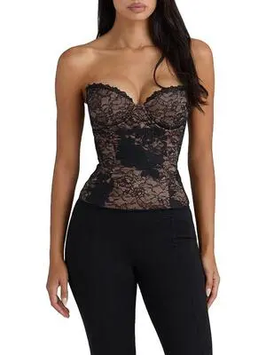 House Of Cb Yara Strapless Lace Corset Top - Black