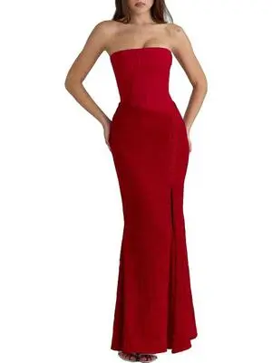 House Of Cb Satin & Lace Corset Gown - Red
