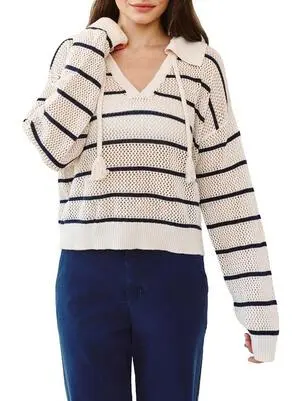 Bella Dahl Tassel Tie Cotton Mesh Stitch Sweater - Ink Stripe