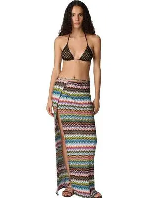 Missoni Long Pareo Skirt With Pixel-effect Zigzag Pattern - Black & Multicoloured
