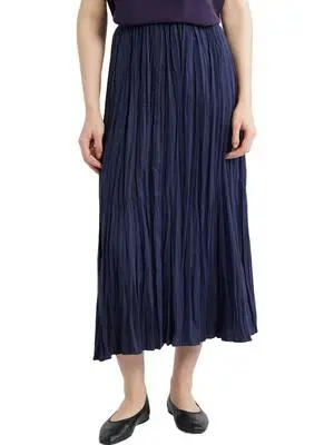 Eileen Fisher Smocked Silk Midi Skirt - Ink