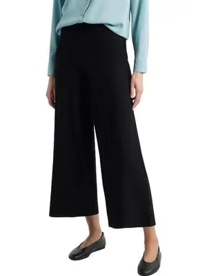 Eileen Fisher Ankle Wide-leg Trousers - Black