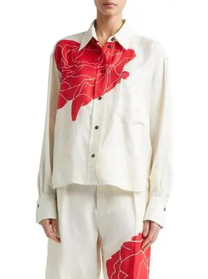 Victoria Beckham Long Sleeve Crop Button-up Shirt - Shell Cardinal Red
