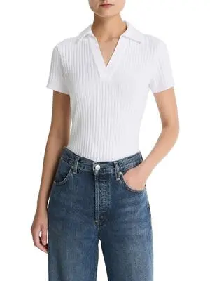Vince Johnny Collar Ribbed Top 137owt-optic White