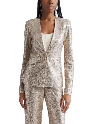 St. John Sequin Inset Shawl Jacket - Latte Light Grey Melange