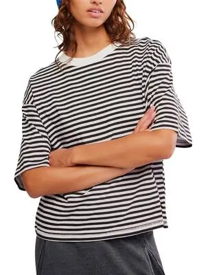 Free People Relaxed Fit Striped T-shirt - Court Stripe Black White