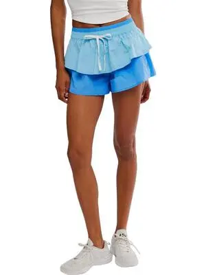 Free People Flex It High Rise Tiered Shorts - Light Blue Combo