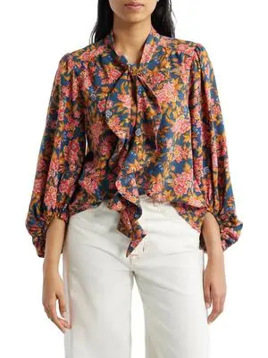 WIT & WISDOM Floral Split Neck Peasant Blouse
