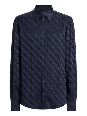 Dolce & Gabbana Martini Shirt In Logo Silk Jacquard - Blue