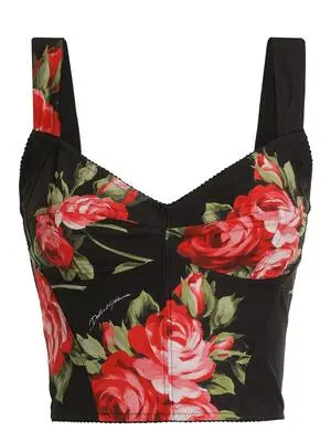 Dolce & Gabbana Rose Bouquet-print Cotton Bustier Top - Multicolor