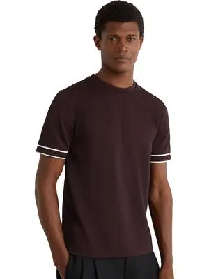 REISS Oscar Piped-trim Textured Modern-fit T-shirt - Cherry Red