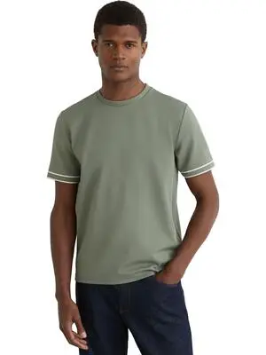 REISS Oscar Piped-trim Textured Modern-fit T-shirt - Sage Green