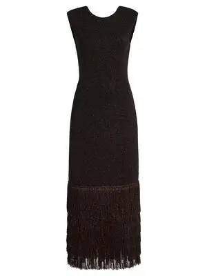 Aje Breeze Fringed Metallic-knit Midi Dress - Brown