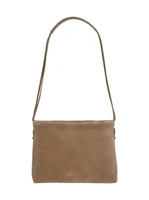 Brunello Cucinelli Suede Shoulder Bag With Logo - Beige