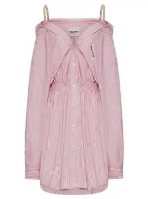 Miu Miu Striped Cotton Shirt Dress - Pink