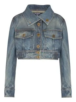 Balmain Cropped Denim Jacket - Blue