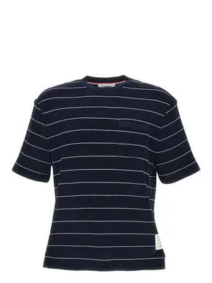 Thom Browne MAGLIETTA GIROCOLLO A RIGHE Blu