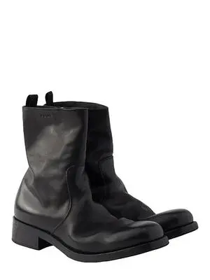 Prada Leather Zip-up Boots - Black