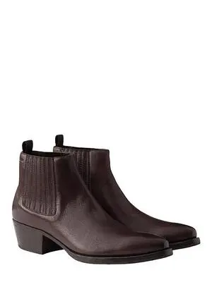 Prada Leather Chelsea Boots - Brown