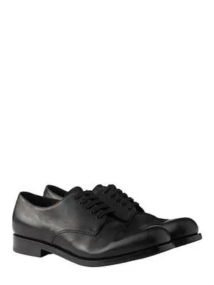 Prada Antiqued Leather Laced Derby Shoes - Black