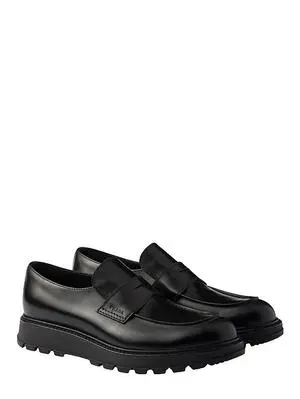 Prada Brushed Leather Loafers - Black