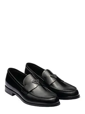 Prada Brushed Leather Loafers - Black