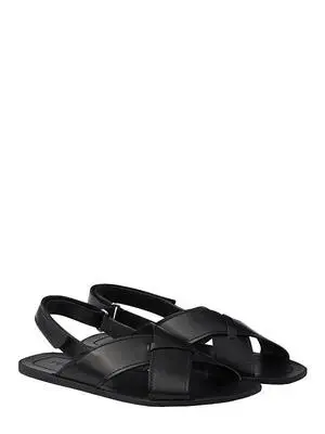 Prada Deco Leather Crisscross Sandals - Black