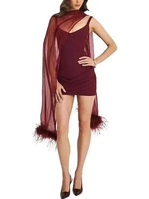 MISS CIRCLE Tori Pleated Mini Dress With Chiffon Scarf - Wine