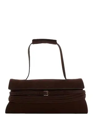 Moschino Tie Me Suede Shoulder Bag - Chocolate