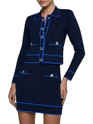 L'Agence Tala Contrast Trim Cardigan - Midnight/pop Blue