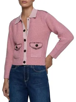 L'Agence Poetry Stitch Detail Cropped Cardigan - Mauve Rose