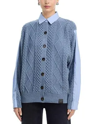 Stella McCartney Mixed-media Cardigan Sweater - Blue/grey