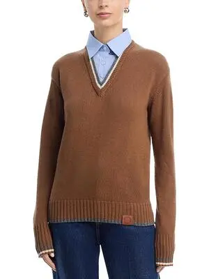 Stella McCartney Mixed Media Sweater Top - Caramel